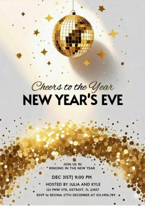 Elegant Gold New Year’s Eve Party Invitation Template | PosterMyWall