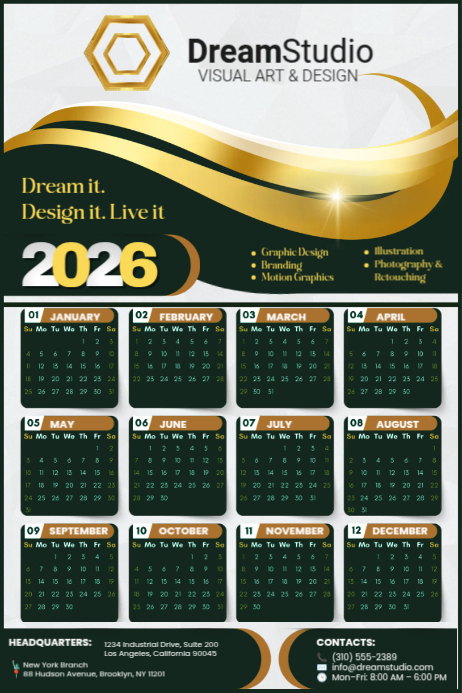 Plantilla de Elegant Gold Studio Calendar 2026 | PosterMyWall