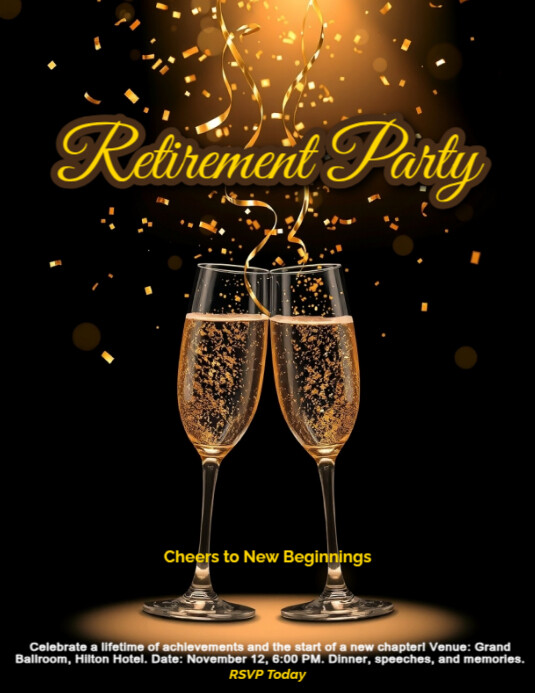 Copy of Elegant golden retirement party flyer design template ...
