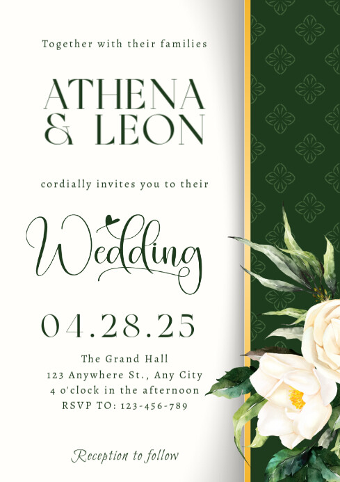 Elegant Green Wedding Invitation Template | PosterMyWall