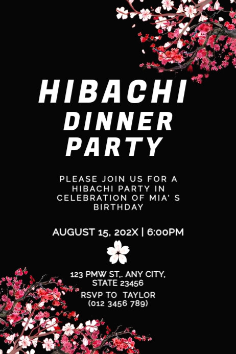 Copy of Elegant Hibachi Dinner Party Invitation with Cherry Blossom ...