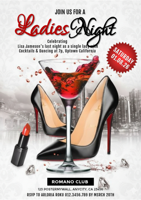 Elegant Ladies Night Party Flyer Template – Girls Night Out Event ...
