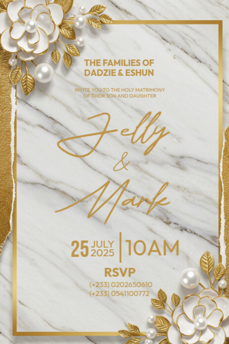 Plantilla de Elegant Marble & Gold Wedding Invitation | PosterMyWall