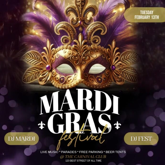 Copy of elegant mardi gras grass carnival celebration day Template ...