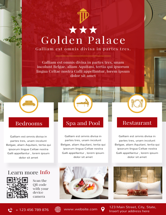 Copy of elegant modern hotel flyer advertisement red | PosterMyWall