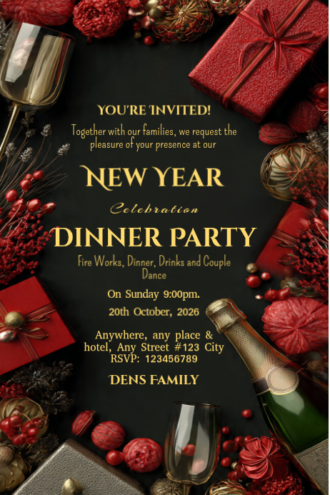 Elegant New Year Celebration Party Invitation in Aesthetic Way Template ...