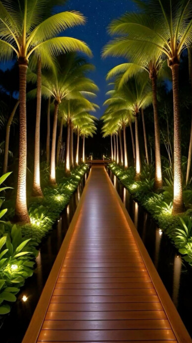 Elegant palm pathway at night Template | PosterMyWall