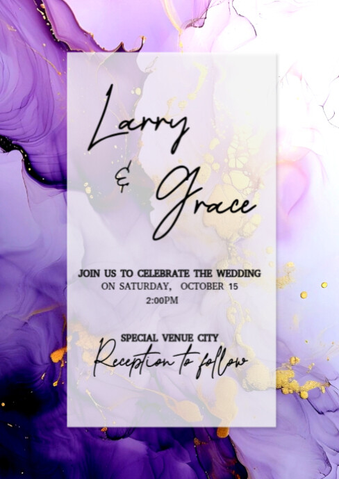 Elegant Purple And Gold Wedding Invitation Template A6 | PosterMyWall