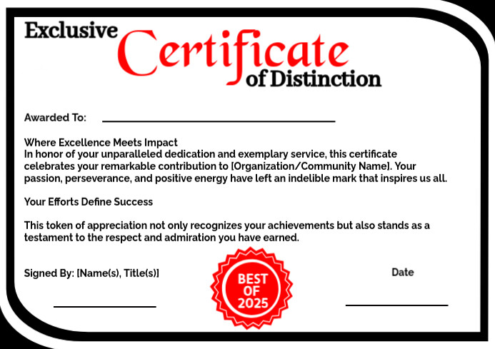 Elegant Recognition Certificate Design DISTINCTION/ ACHIVEMENT/SERVICE ...