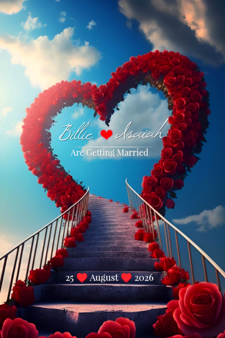 Elegant Red Rose Heart Wedding Save the Date Template | PosterMyWall