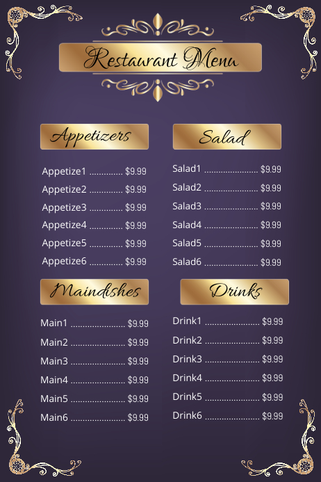 Elegant Restaurant Menu | PosterMyWall