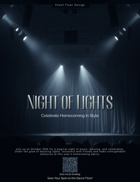 Elegant school homecoming dance flyer template with spotlight ...