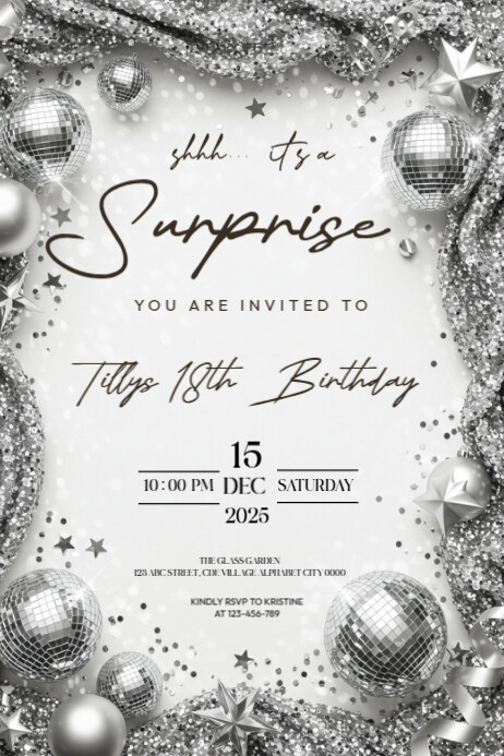 Elegant Silver Surprise Birthday Flyer Template | PosterMyWall