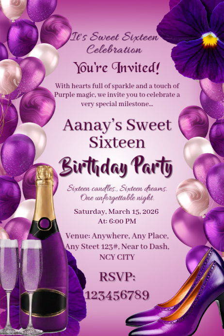 Elegant Sweet Sixteen Birthday Party Invitation Flyer Template | PosterMyWall