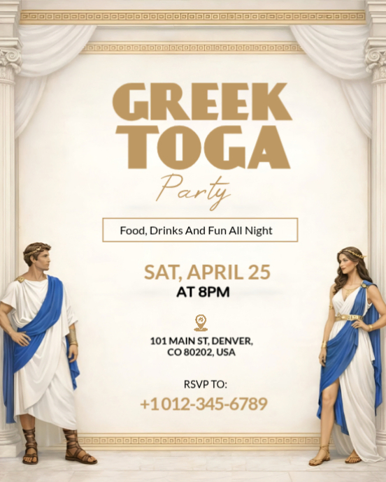 Elegant vintage Greek Toga Party & Fraternity Event Flyer Template ...