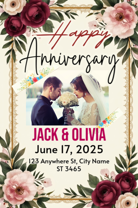 Elegant Wedding Anniversary Poster Template – Customizable Greeting ...