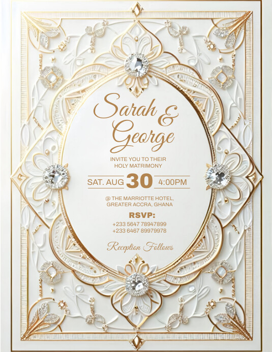 Elegant White and Gold Wedding Invitation Templat | PosterMyWall