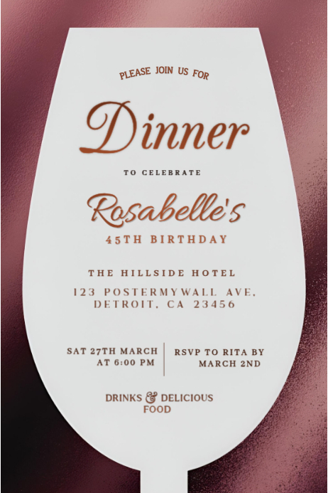 Elegant Wine Glass Birthday Dinner Invitation Template | PosterMyWall