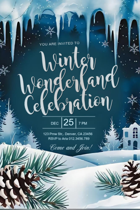 Elegant Winter Wonderland Party Invitation Poster Template | PosterMyWall