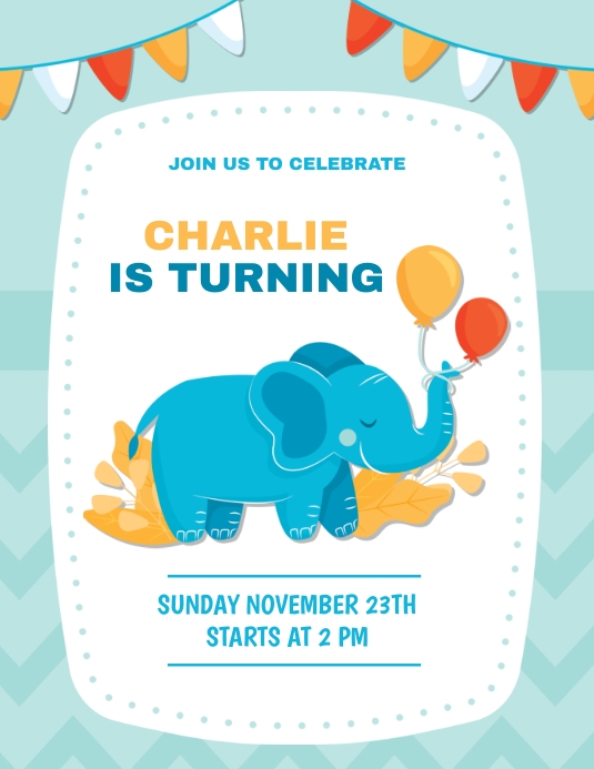 Elephant Birthday Invitation Template | PosterMyWall