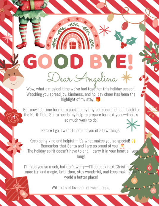 Elf goodbye letter free pdf, Elf Letter Template | PosterMyWall
