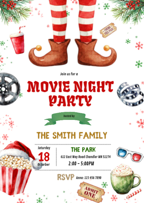 Elf Movie Night Invitation Template | PosterMyWall