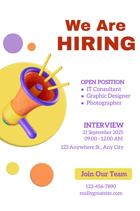 Plantilla de ellow Purple 3D Job Vacancy Poster | PosterMyWall