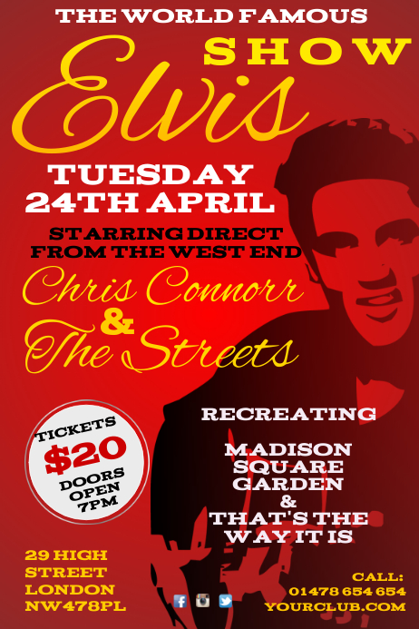 Elvis Tribute Show Poster Template | PosterMyWall