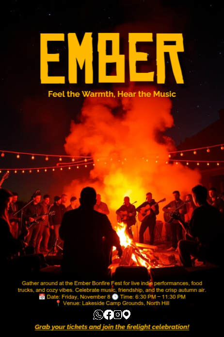 Plantilla de Ember Bonfire Music Fest — Autumn Outdoor Concert Poster ...
