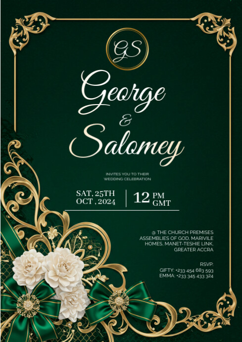 Emerald Green Wedding Invitation Template | PosterMyWall