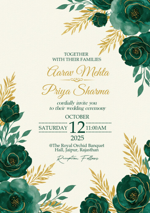 Emerald Green wedding invitation template | PosterMyWall