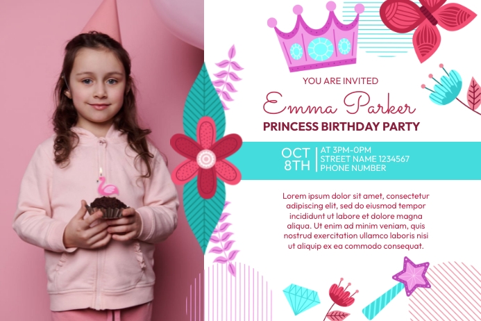 Emma's Princess Birthday Party Invitation Template | PosterMyWall