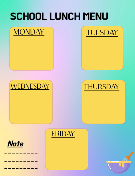 Copy of Empty Editable School Lunch Menu Timetable | PosterMyWall