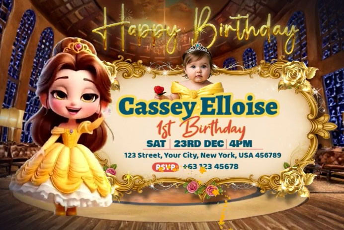 Enchanted Belle Birthday Banner Template | PosterMyWall