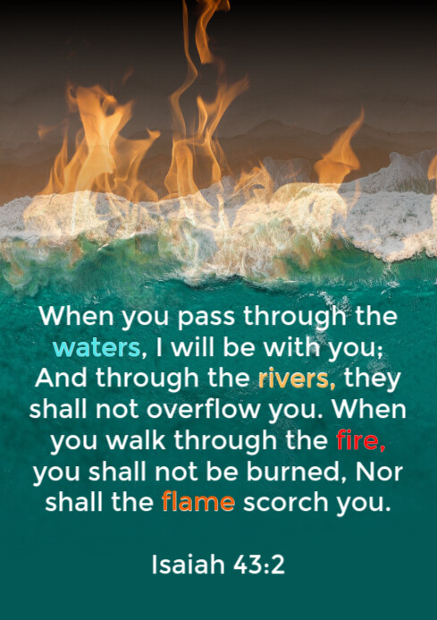 Plantilla de Encouraging Bible Verse Isaiah 43:2 | PosterMyWall