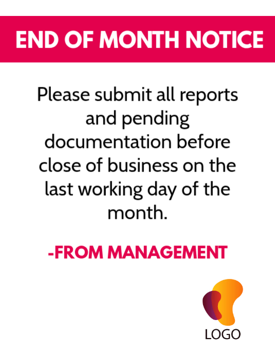 Plantilla de End of Month Notice Business Company Staff Announcement ...