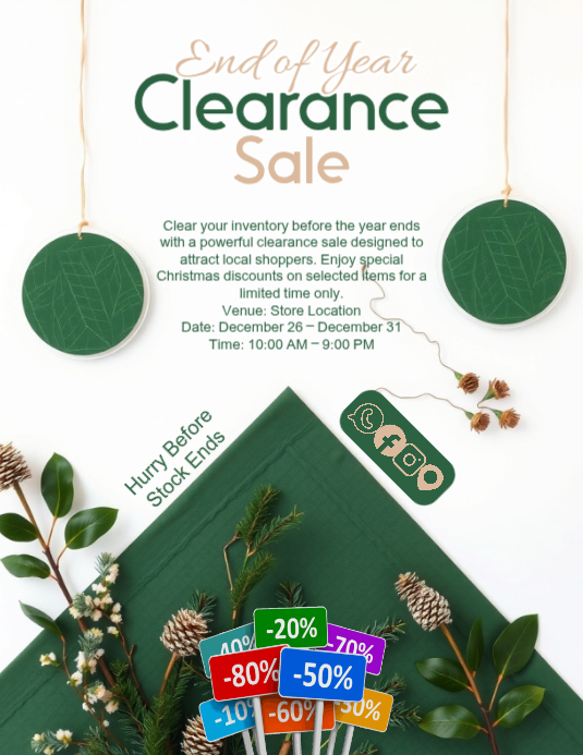 End of Year Clearance Christmas Sale Flyer Template for Retail Stores ...