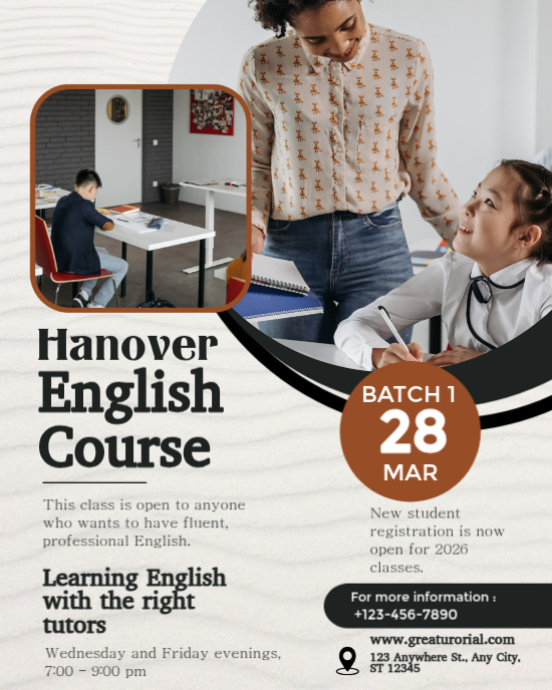 English Course Flyer Template – Hanover English Classes | Learn Fluent ...