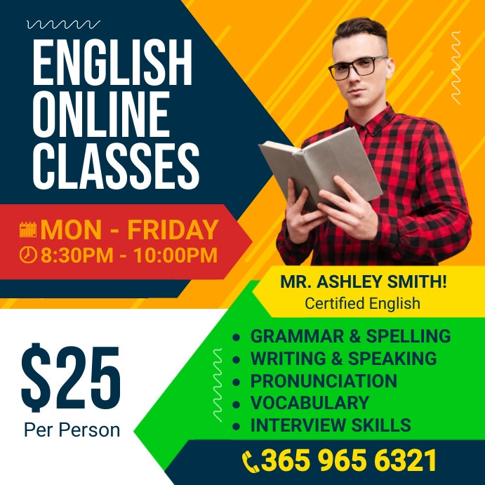 English Online Classes Instagram Post Template | PosterMyWall