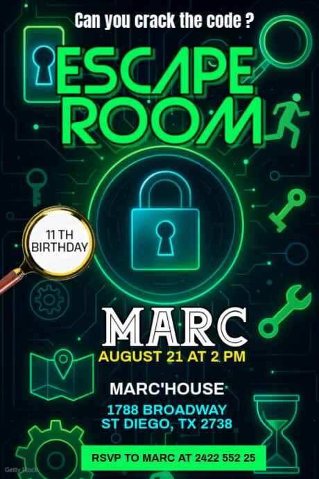 Escape Room Birthday Invitation Poster Template | PosterMyWall