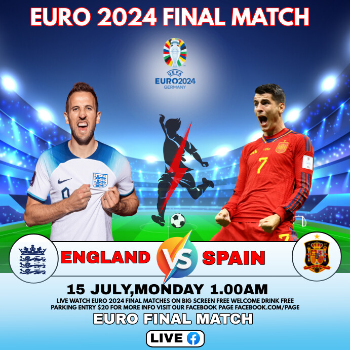 Euro 2024 final England vs Spain match Instag Template | PosterMyWall