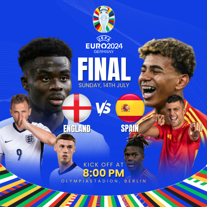 Plantilla de EURO 2024 FINAL MATCH DAY ENGLAND VS SPAIN | PosterMyWall
