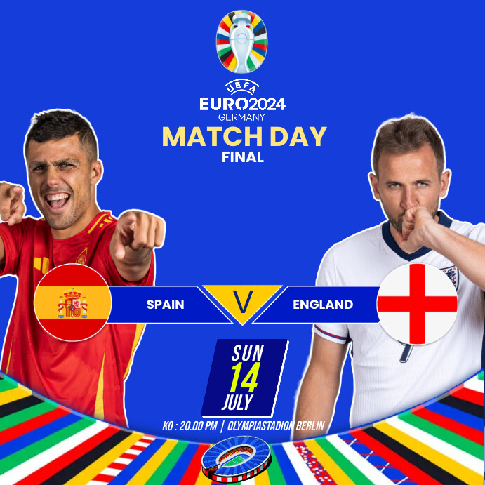 EURO 2024 FINAL MATCH DAY SPAIN VA ENGLAND Template | PosterMyWall