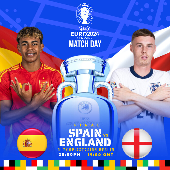 EURO 2024 FINAL MATCH DAY SPAIN VS ENGLAND Template | PosterMyWall