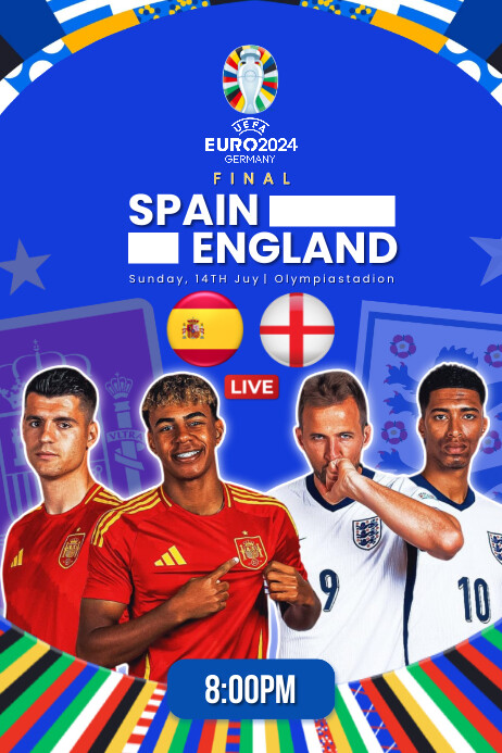 Szablon EURO 2024 FINAL MATCH DAY SPAIN VS ENGLAND | PosterMyWall