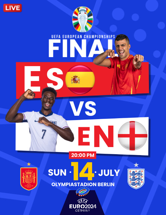EURO 2024 FINAL MATCH DAY Spain vs england Template | PosterMyWall