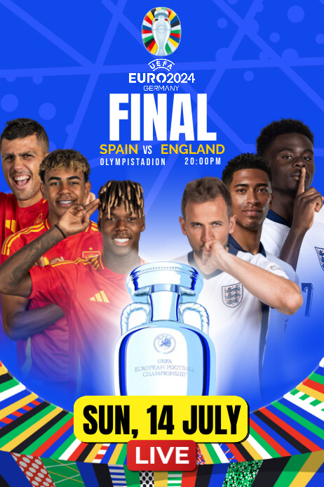 EURO 2024 FINAL MATCH DAY SPAIN VS ENGLAND Template | PosterMyWall