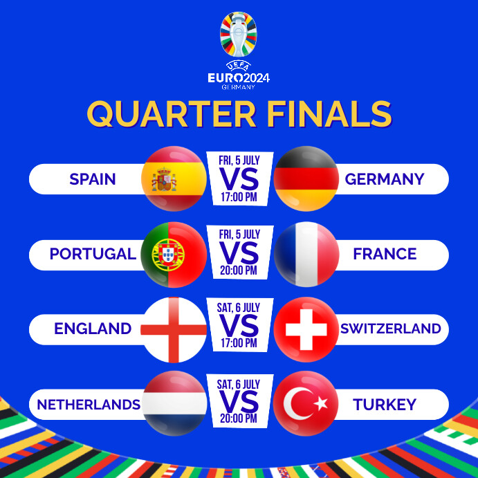 EURO 2024 QUARTER FINAL LIST TEAM Template | PosterMyWall