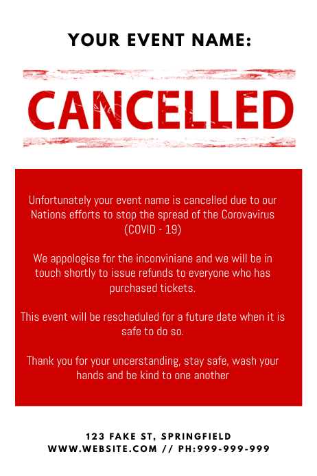 Event Cancelled Poster Template | PosterMyWall
