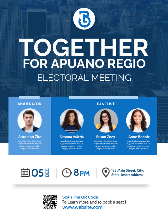 event town hall meeting blue and white colors Template | PosterMyWall